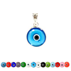 MIZZE Made for Luck Transparent Light Blue Authentic 925 Sterling Silver 10 MM Round Glass Evil Eye Charm Pendant