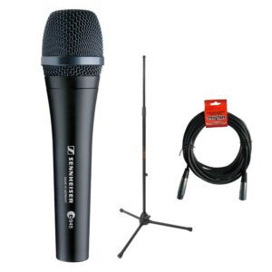 sennheiser e945 supercardioid dynamic handheld vocal microphone with tripod microphone stand & 20' xlr cable