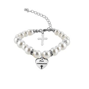 aktap christening gifts first communion bracelet goddaughter pearl bracelet with cross charm (first communion bracelet)