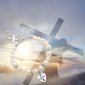 AKTAP Christening Gifts First Communion Bracelet Goddaughter Pearl Bracelet With Cross Charm (First Communion Bracelet)