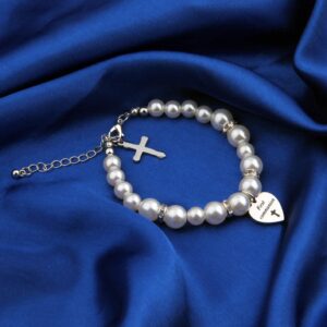 AKTAP Christening Gifts First Communion Bracelet Goddaughter Pearl Bracelet With Cross Charm (First Communion Bracelet)