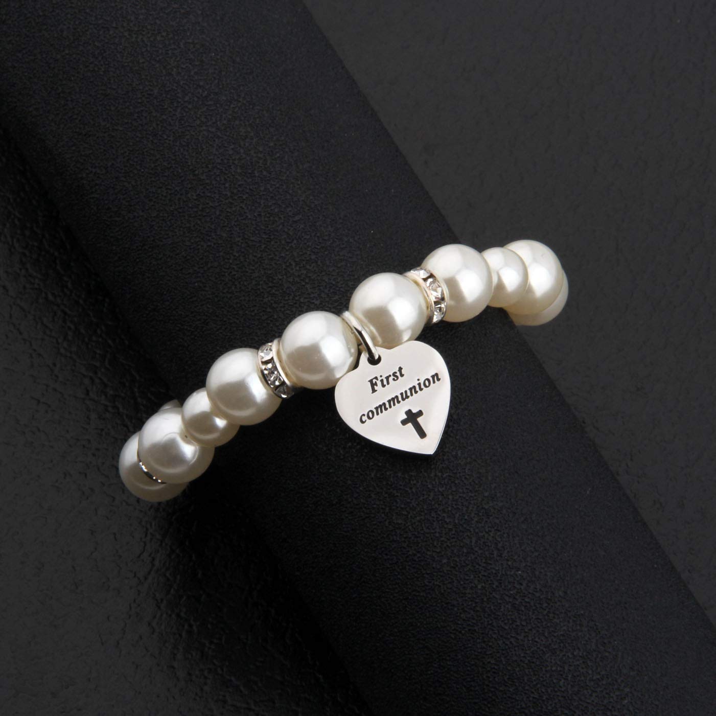 AKTAP Christening Gifts First Communion Bracelet Goddaughter Pearl Bracelet With Cross Charm (First Communion Bracelet)