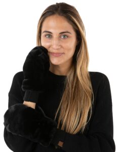 funky junque mittens women's faux fur warm fuzzy soft fingerless gloves - black