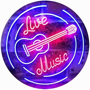 advpro live music guitar band room studio dual color led neon sign red & blue 16" x 12" st6s43-i2546-rb