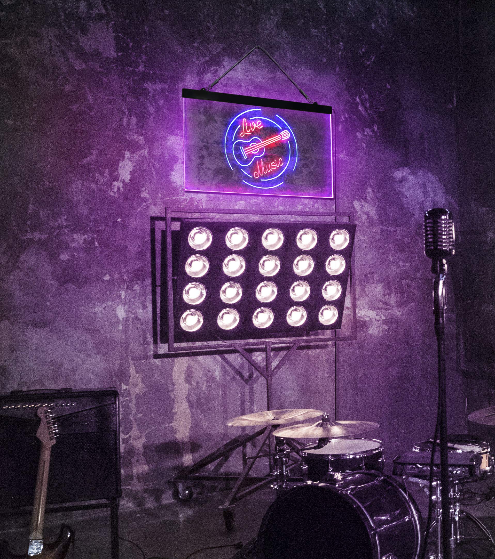 ADVPRO Live Music Guitar Band Room Studio Dual Color LED Neon Sign Red & Blue 16" x 12" st6s43-i2546-rb