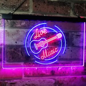 ADVPRO Live Music Guitar Band Room Studio Dual Color LED Neon Sign Red & Blue 16" x 12" st6s43-i2546-rb