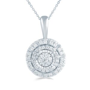 fifth and fine 1/4ct tw diamond round cluster fashion pendant in sterling silver with 18" cable chain