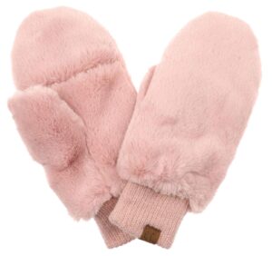 funky junque mittens women's faux fur warm fuzzy soft fingerless gloves - rose