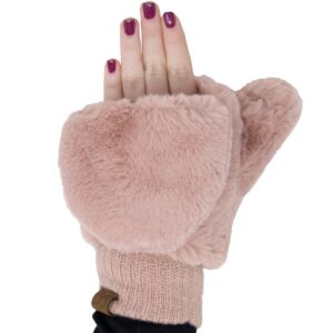 Funky Junque Mittens Women's Faux Fur Warm Fuzzy Soft Fingerless Gloves - Rose