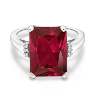 gem stone king 925 sterling silver red created ruby ring for women (5.07 cttw, emerald cut 14x10mm, available in size 5, 6, 7, 8, 9)