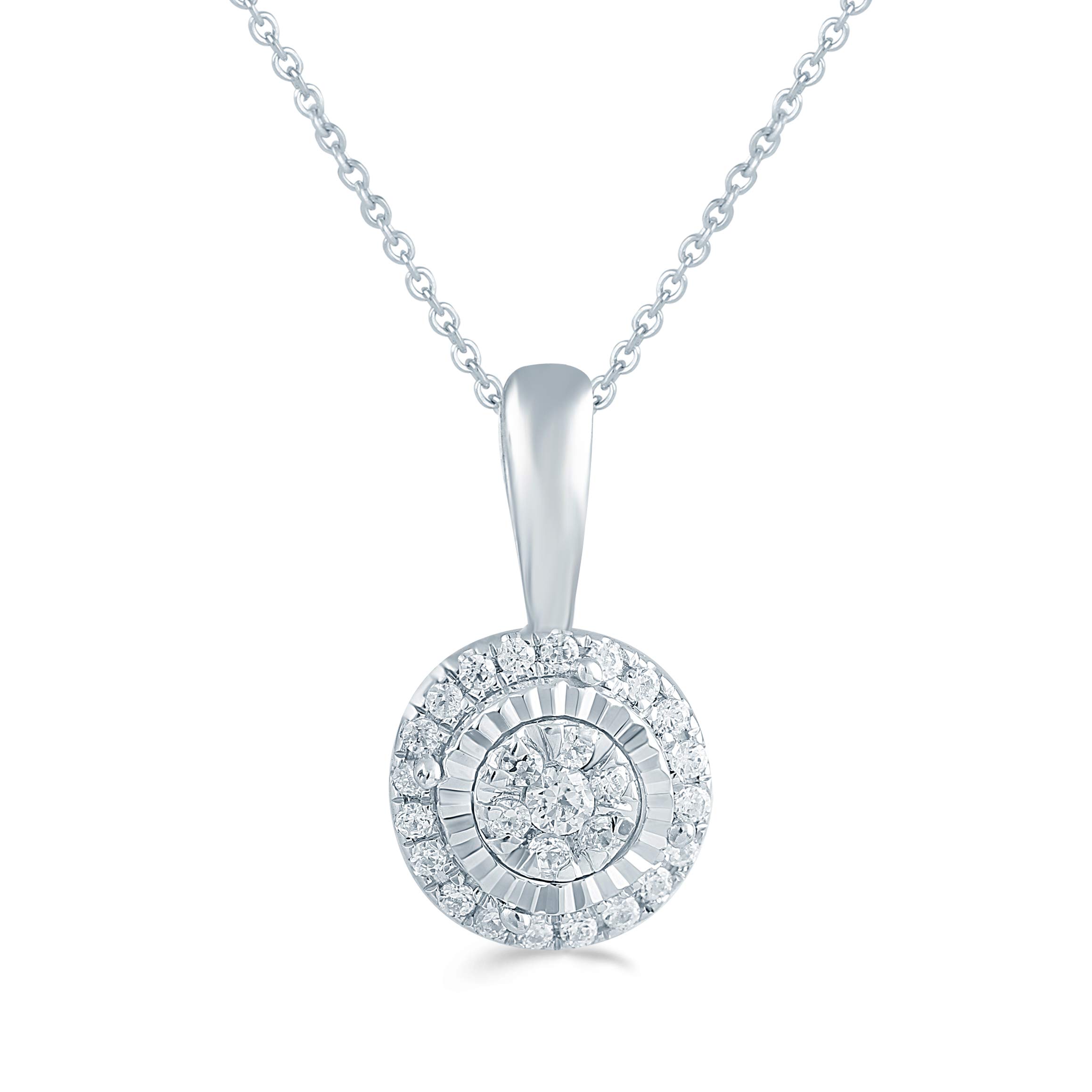 Fifth and Fine 1/10ct tw Diamond Round Cluster Fashion Pendant in Sterling Silver with 18" cable chain