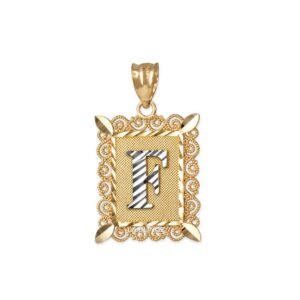 la blingz 14k yellow gold filigree alphabet initial letter f dc pendant (s/l) (large)