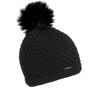 turtle fur women's snowfall plush fleece lined faux pom beanie, black