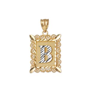 la blingz 14k yellow gold filigree alphabet initial letter b dc pendant (s/l) (large)