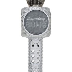 Wireless Express - Sing-Along Bling Bluetooth Karaoke Microphone and Bluetooth Stereo Speaker All-in-One (Silver Bling)