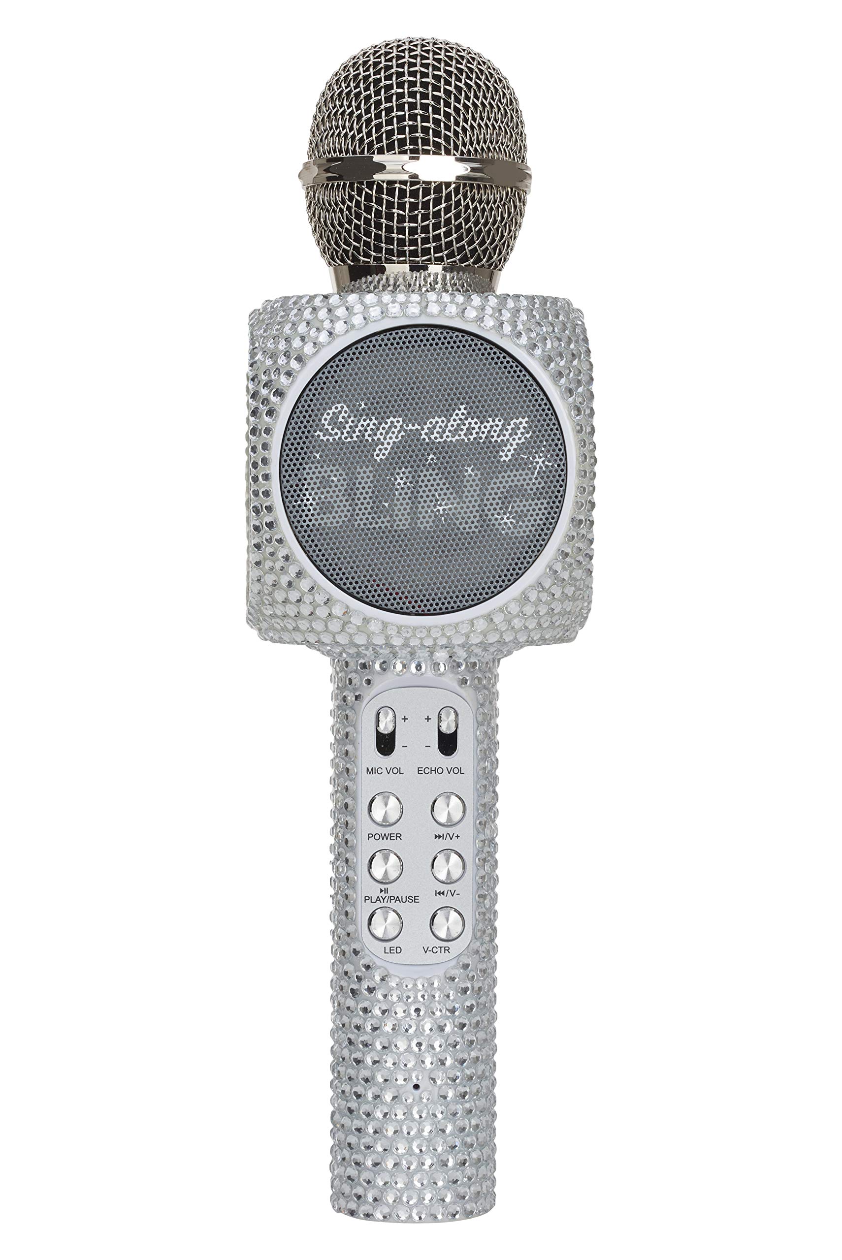 Wireless Express - Sing-Along Bling Bluetooth Karaoke Microphone and Bluetooth Stereo Speaker All-in-One (Silver Bling)