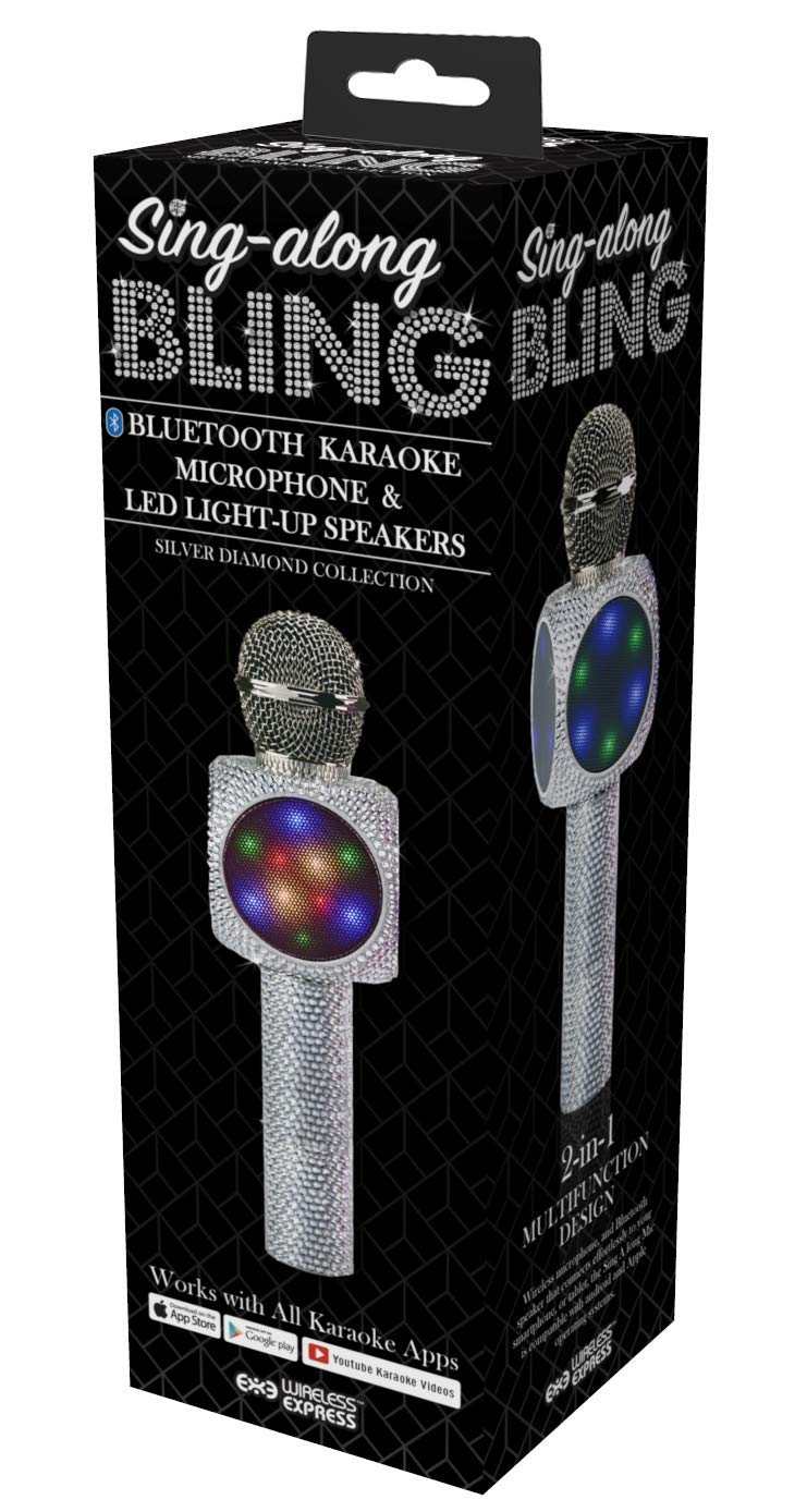 Wireless Express - Sing-Along Bling Bluetooth Karaoke Microphone and Bluetooth Stereo Speaker All-in-One (Silver Bling)