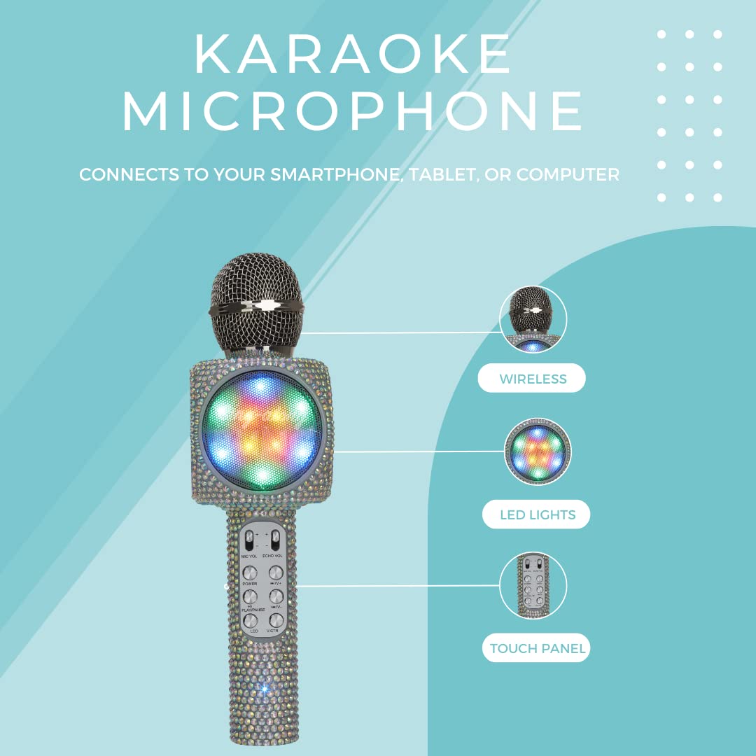 Wireless Express - Sing-Along Bling Bluetooth Karaoke Microphone and Bluetooth Stereo Speaker All-in-One (Silver Bling)