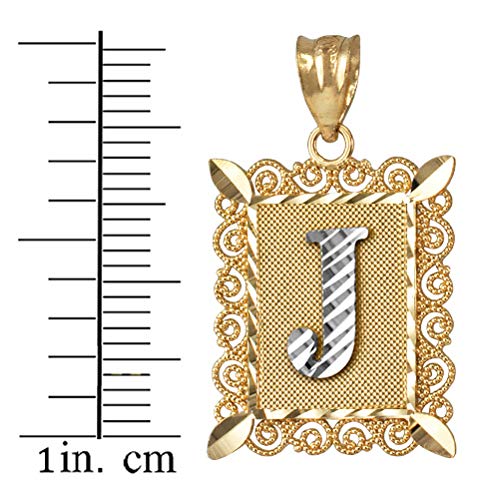 LA BLINGZ 14K Yellow Gold Filigree Alphabet Initial Letter J DC Pendant (S/L) (Large)