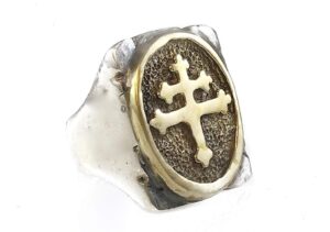 silverland1 cross of lorraine brass & solid sterling silver 925 ring by ezi zino (9)