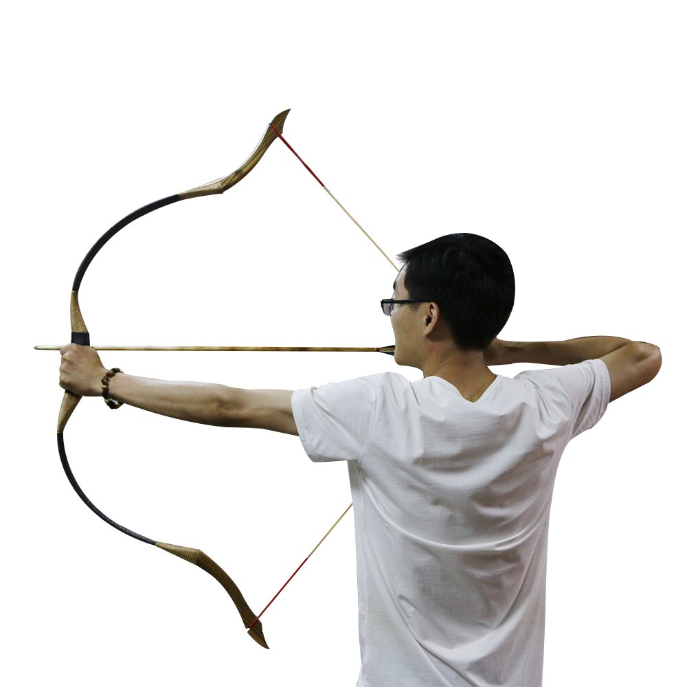 I-Sport Archery Traditional Recurve Longbow for Practice Hunting Shooting Target Handmade Wooden Mongolian Horsebow Protector Finger Guard Arm Guard 30lbs-50lbs … (35)