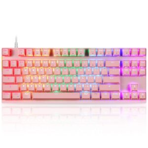 motospeed professional gaming mechanical keyboard rgb led backlit wired with anti-dust proof switches for gaming keyboard for mac & pc (pink, 87 key red switches)