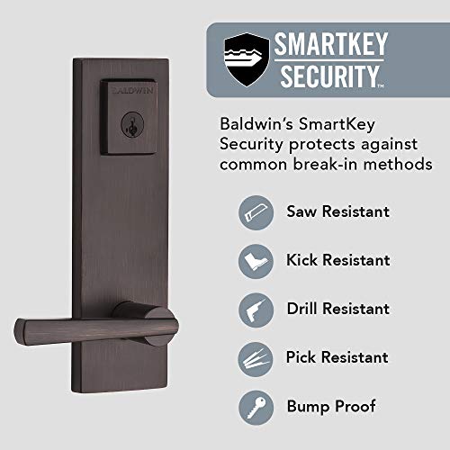 Kwikset Baldwin Spyglass , Front Entry Handleset with Interior Lever, Featuring SmartKey Deadbolt Re-Key Technology and Microban Protection, in Venetian Bronze, Full Escutcheon