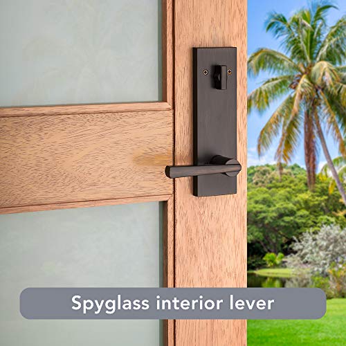 Kwikset Baldwin Spyglass , Front Entry Handleset with Interior Lever, Featuring SmartKey Deadbolt Re-Key Technology and Microban Protection, in Venetian Bronze, Full Escutcheon