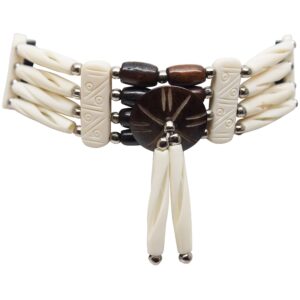 outroar gear american indian style bone choker necklace, 4 row two-tone carved traditional hairpipe beads, unisex adjustable