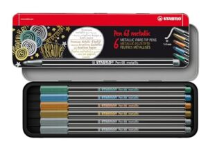 stabilo metallic premium felt tip pen pen 68 metallic - tin of 6 - assorted colours