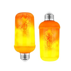 wirleben 2-pack dc12v led flame light bulb low voltage ac/dc12v e26 edison bulb orange fire flickering lights for halloween/christmas/rv/outdoor landscaping/battery powered lighting