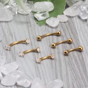 Ocptiy 16G Gold Rook Eyebrow Piercing jewelry Daith Earring Stainles Surgical Steel Curved Barbell Vertical Labret Lip Snake Frog Eye Tongue Belly Button Ring Piercing Jewelry Men Women 6mm 8mm 10mm