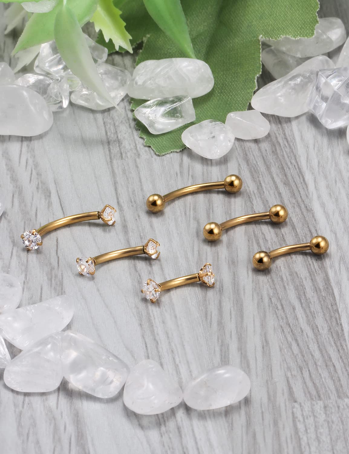 Ocptiy 16G Gold Rook Eyebrow Piercing jewelry Daith Earring Stainles Surgical Steel Curved Barbell Vertical Labret Lip Snake Frog Eye Tongue Belly Button Ring Piercing Jewelry Men Women 6mm 8mm 10mm