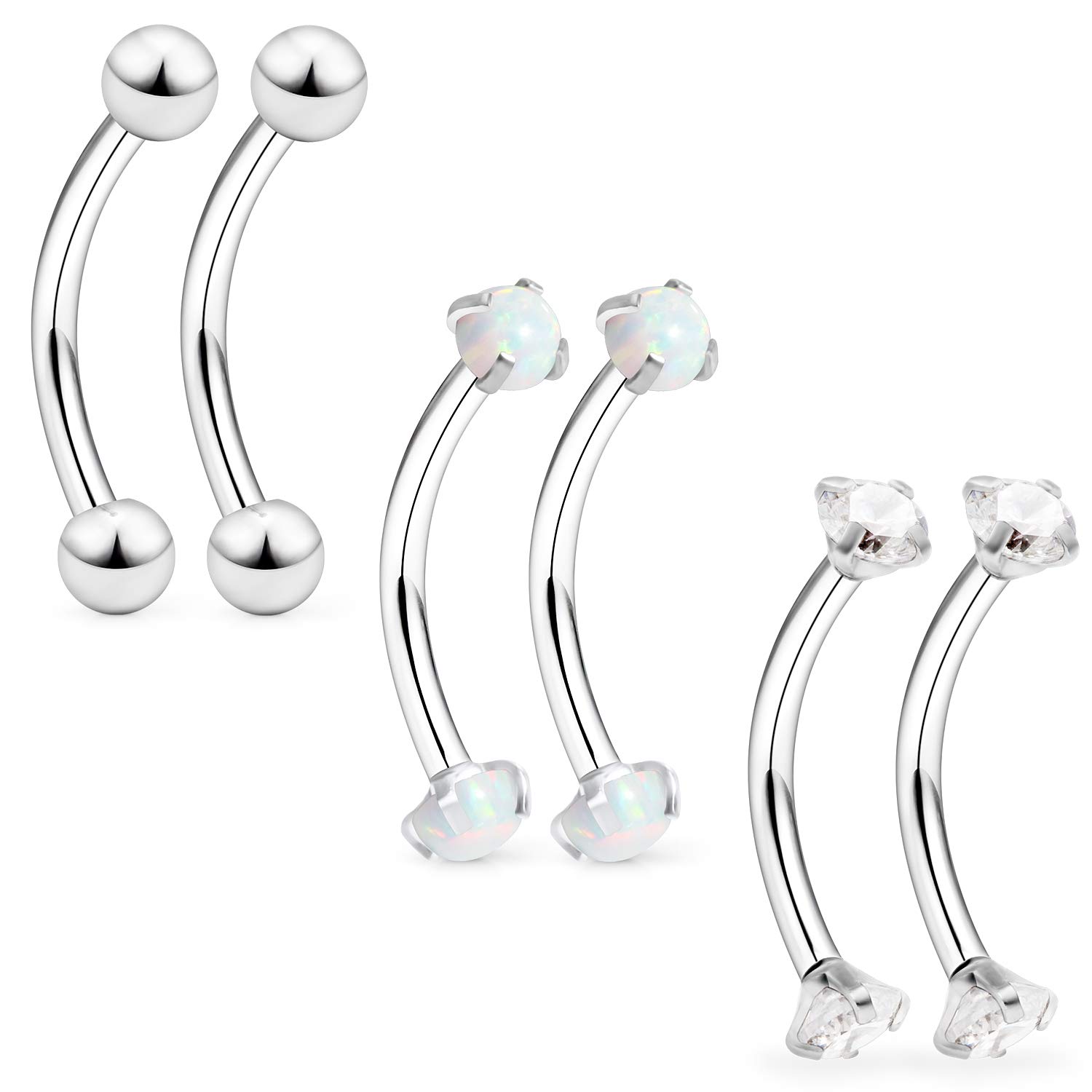 Ocptiy 16G Small Belly Button Ring Surgical Stainless Steel Curved Barbell Bar Eyebrow Navel Vertical Lip Labret Ring Helix Tragus Rook Daith Earring Stud Piercing Jewelry Women Men Silver 10mm Opal