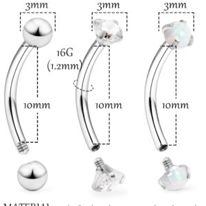 Ocptiy 16G Small Belly Button Ring Surgical Stainless Steel Curved Barbell Bar Eyebrow Navel Vertical Lip Labret Ring Helix Tragus Rook Daith Earring Stud Piercing Jewelry Women Men Silver 10mm Opal