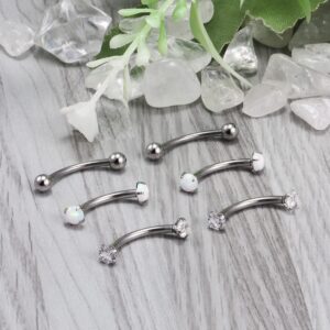 Ocptiy 16G Small Belly Button Ring Surgical Stainless Steel Curved Barbell Bar Eyebrow Navel Vertical Lip Labret Ring Helix Tragus Rook Daith Earring Stud Piercing Jewelry Women Men Silver 10mm Opal