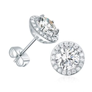 gold plated cubic zirconia stud earrings, simulated diamond halo stud earrings with large 7mm and 18pcs small bright cz earrings