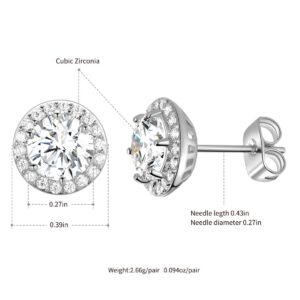 Gold Plated Cubic Zirconia Stud Earrings, Simulated Diamond Halo Stud Earrings with Large 7mm and 18pcs Small Bright CZ Earrings