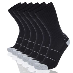 coovan men's 6p-pack premium athletic crew socks men thick cushion casual work sock with moisture wicking black 6 fits mens shoe size 7-13