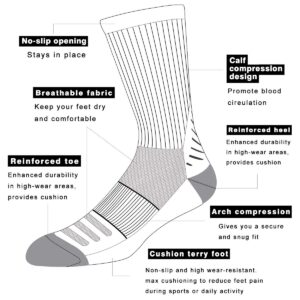 COOVAN Men's 6P-Pack Premium Athletic Crew Socks Men Thick Cushion Casual Work Sock With Moisture Wicking Black 6 Fits mens shoe size 7-13