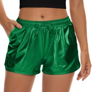 Taydey Women's Yoga Hot Shorts Shiny Metallic Pants(Green,XL)