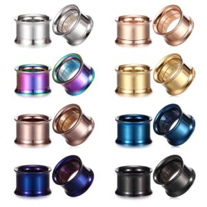 kangyijia 8 pairs 1/2" (12mm) ear gauges tunnels plugs stainless steel screwed flesh tunnels stretcher piercing set