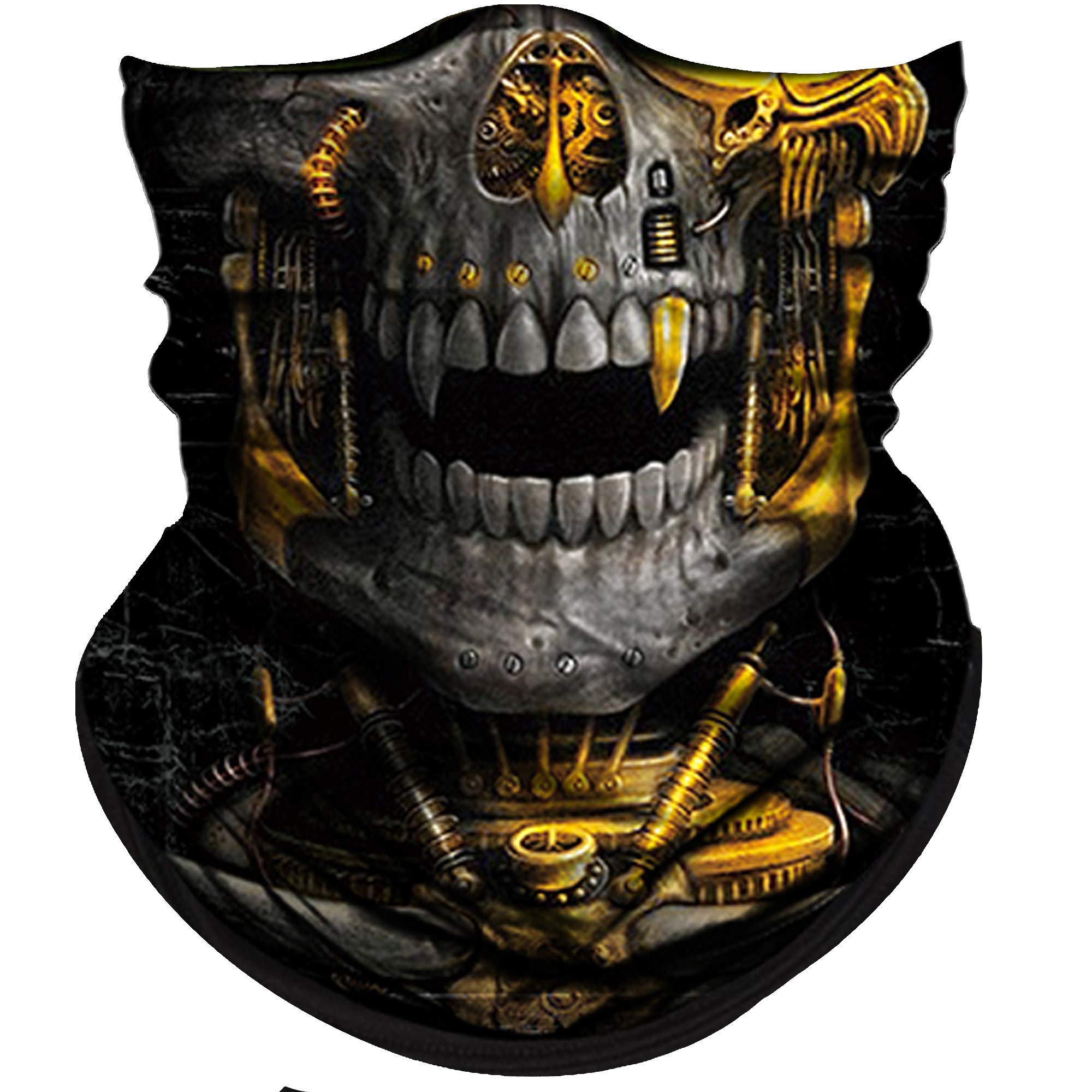 Obacle Skull Face Mask Half Gaiter Mask for Men Dust Wind UV Sun Protection Seamless 3D Tube Mask Bandana for Men Women Skeleton Mask Motorcycle Riding Bike Sports (Mechanical Grey-Gold Skull)