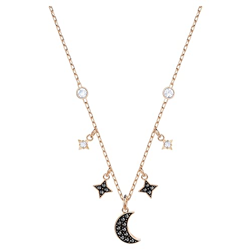 SWAROVSKI Symbolic Necklace with a Black Crystal Pavé Moon Black and White Crystal Studded Star Charms on a Gold-Tone Plated Chain