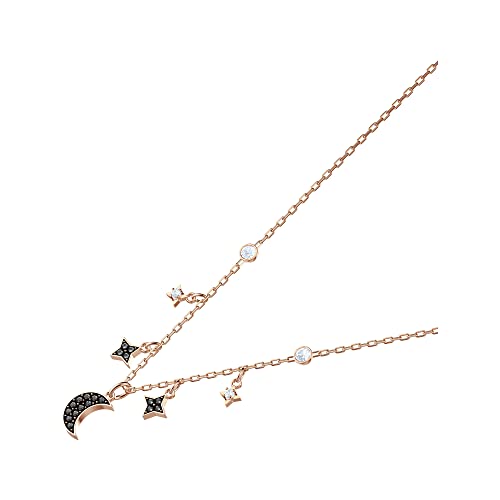 SWAROVSKI Symbolic Necklace with a Black Crystal Pavé Moon Black and White Crystal Studded Star Charms on a Gold-Tone Plated Chain