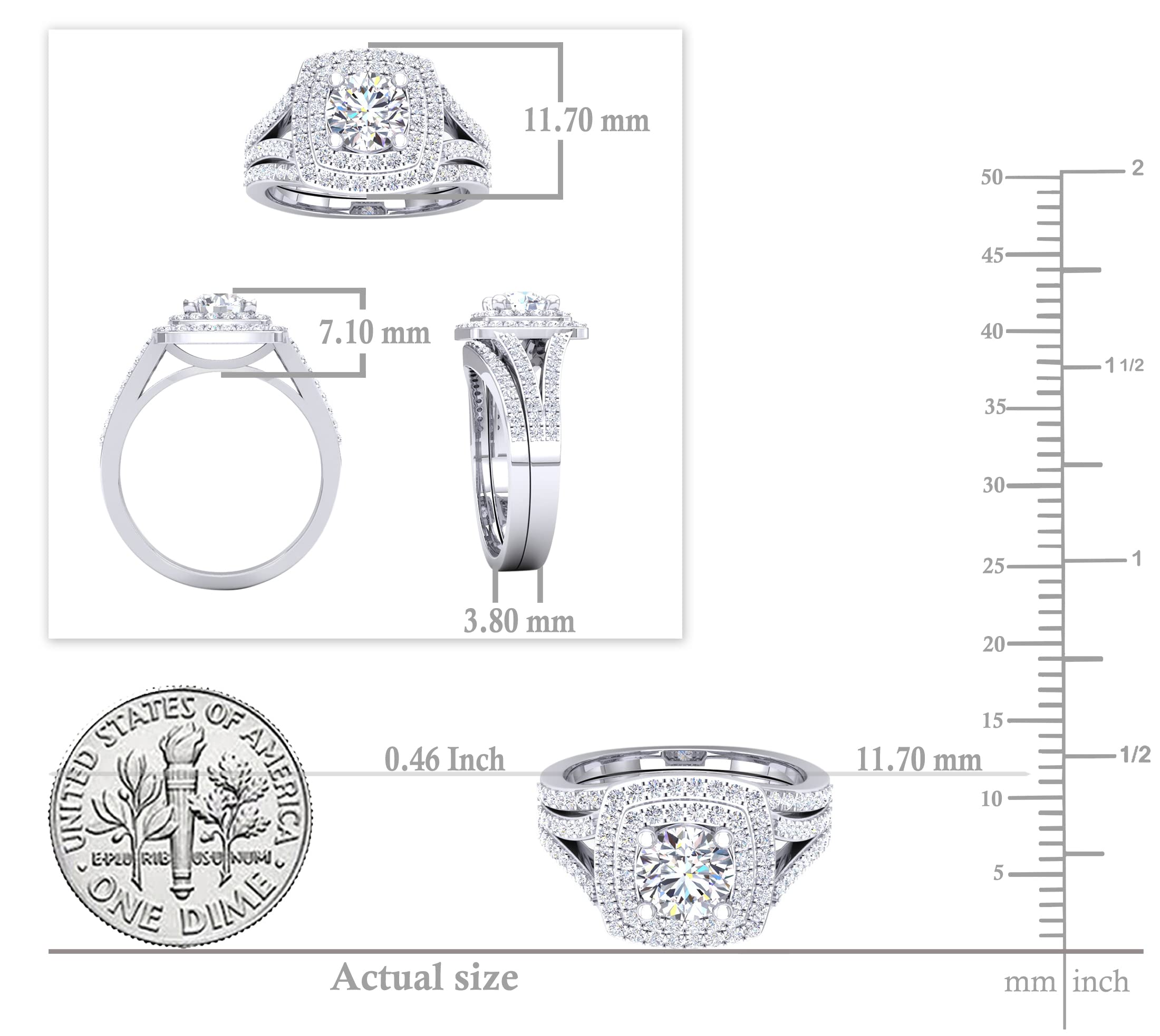 Dazzlingrock Collection 2.70 ctw Round Cubic Zirconia Double Halo Engagement Ring Set for Her (6mm Center Stone) in 10K White Gold, Size 7