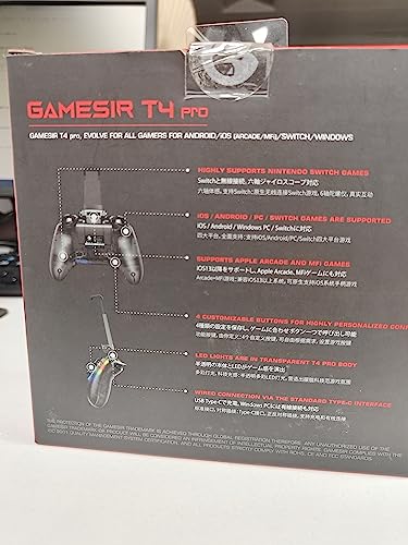 GameSir T4 Pro Wireless Game Controller for Windows 7 8 10 PC/iPhone/Android/Switch, Dual Shock USB Bluetooth Mobile Phone Gamepad Joystick for Apple Arcade MFi Games, Semi-Transparent LED Backlight