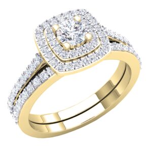 dazzlingrock collection round cubic zirconia double halo wedding ring set for women (1.50 ctw, color white, clarity clean) in 10k yellow gold, size 7.5