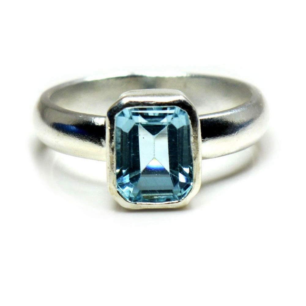 Gemsonclick Genuine Blue Topaz Silver Ring 5 Ct Chakra Healing December Stone Size 5,6,7,8,9,10,11,12,13