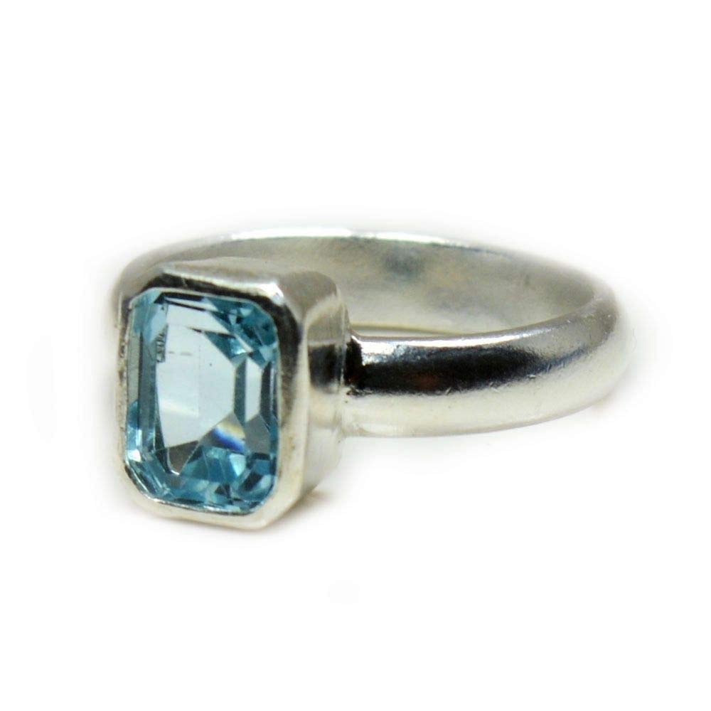 Gemsonclick Genuine Blue Topaz Silver Ring 5 Ct Chakra Healing December Stone Size 5,6,7,8,9,10,11,12,13